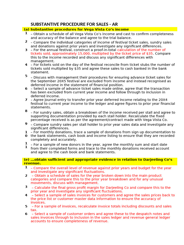 Substantive Procedure For Sales | PDF | Payroll | Loans