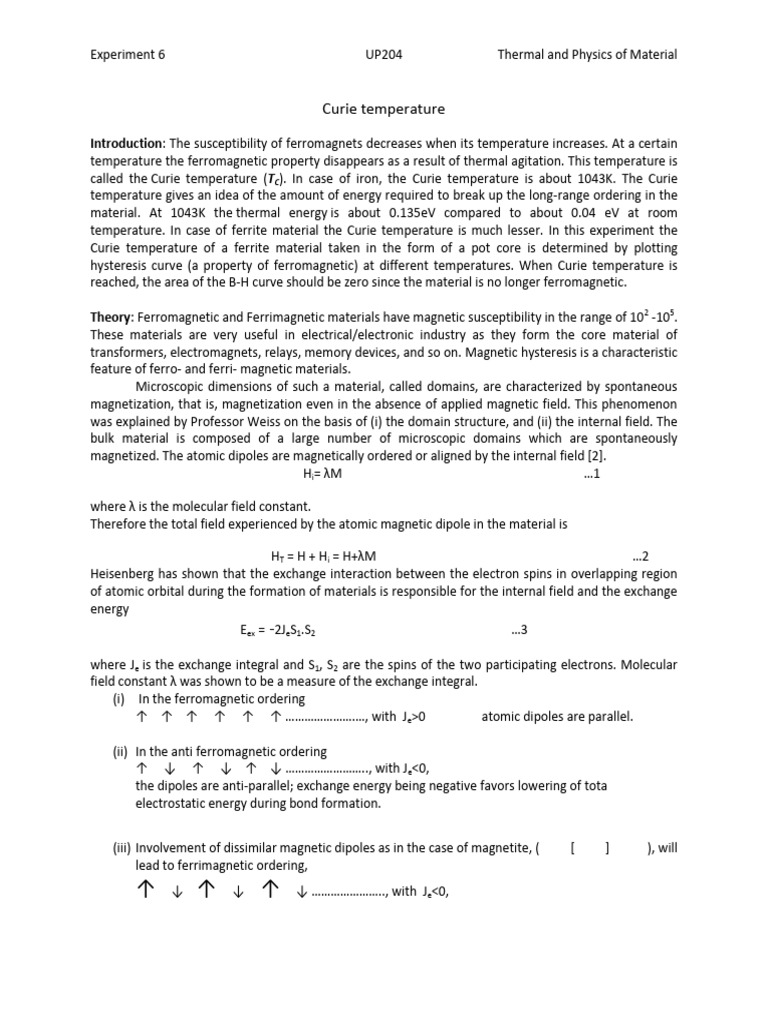 Curie Temperature in Ferrite Materials | PDF | Ferromagnetism | Magnetism