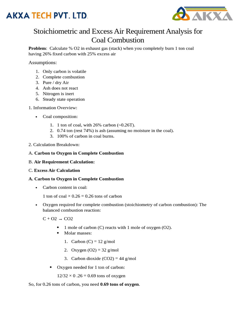 AKXA Excess O2% Calculation | PDF | Combustion | Stoichiometry