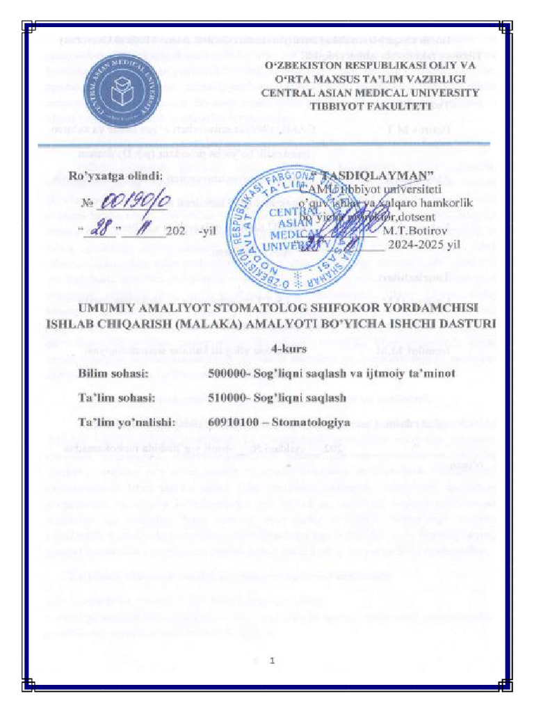4-Kurs Stomatolog Shifokor Yordamchisi | PDF