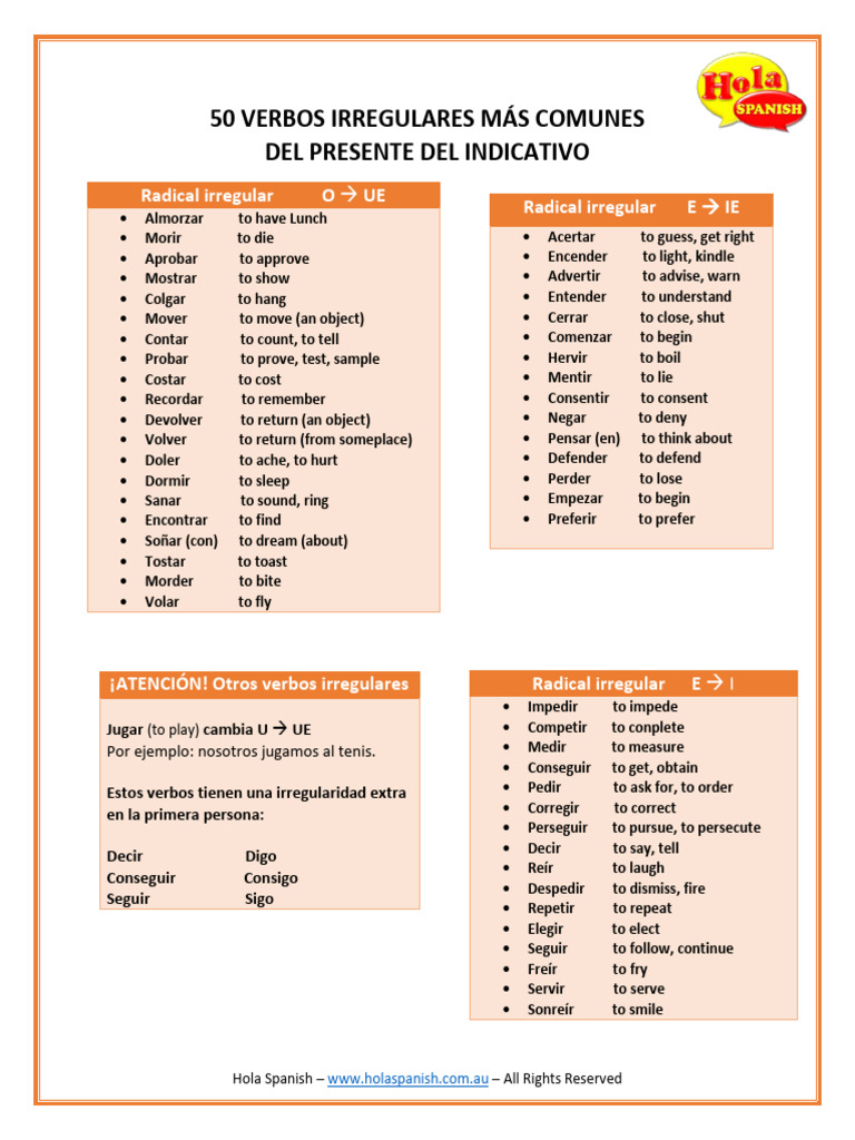 50 Verbos Irregulares en Presente | PDF