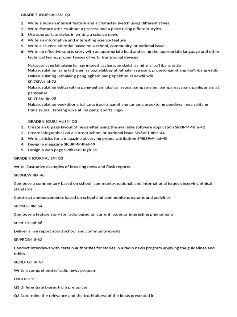 Grade 7 Journalism q3 | PDF