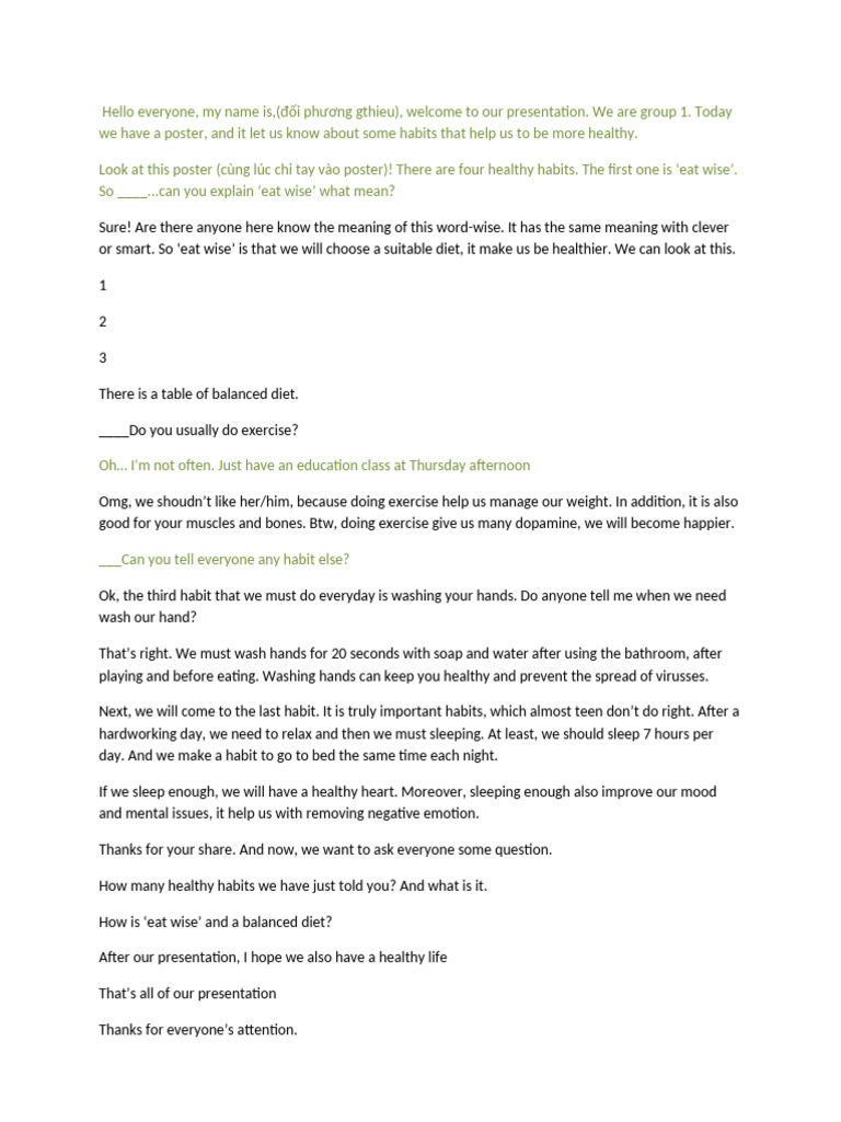 Project Unit 1 (Healthy Habits) | PDF