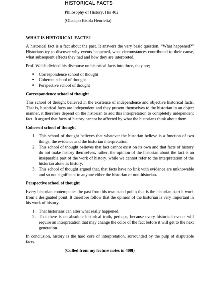 Historical Facts: Schools of Thought | PDF