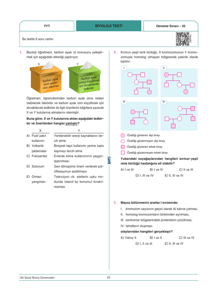 TYT Biyoloji Brans Deneme 241221 132243 250201 201411 | PDF