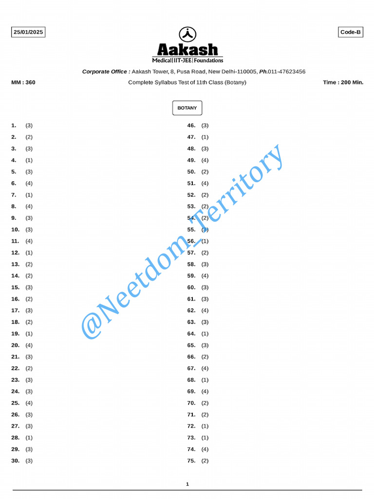 CST Complete 11th (Botany) Answer Key | PDF
