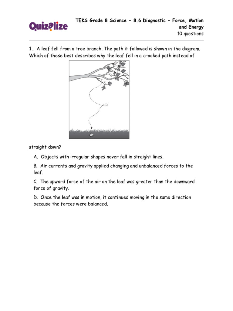 TEKS Grade 8 Science - 8 - Force and Motion | PDF
