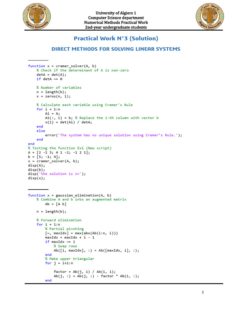 Practical Work N°3(Solution) | PDF | Algorithms | Matrix Theory