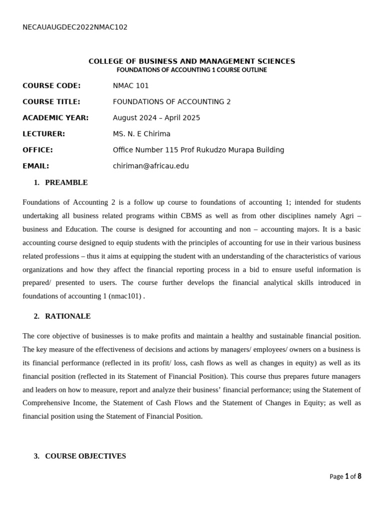 Course Outline Accounting 2 | PDF | Accounting | Knowledge