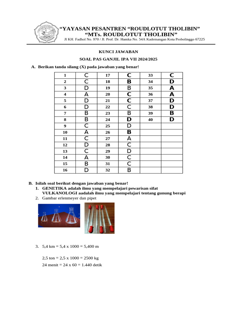 Kunci Jawaban PAS IPA VII 2024-2025 | PDF