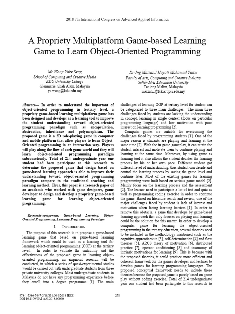 7-Mr Wong Yoke Seng-2018-A Propriety Multiplatform Game-Based Learning | PDF | Object Oriented ...