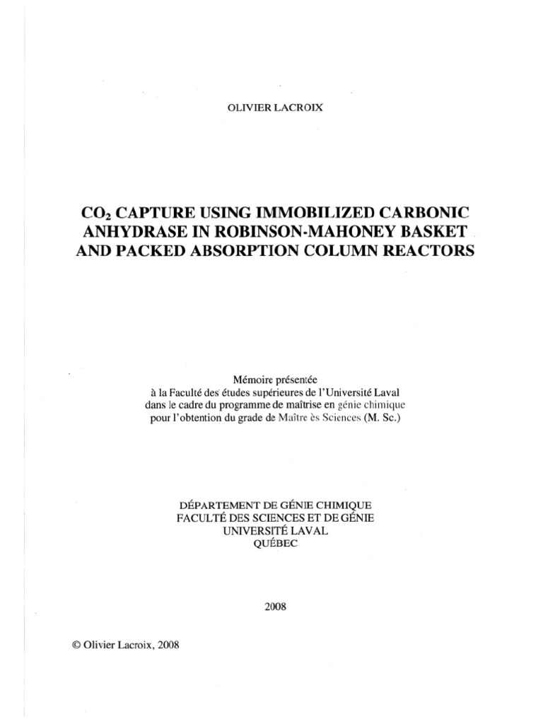 C0 Capture Using Immobilized Carbonic Anhydrase in Robinson-Mahoney ...