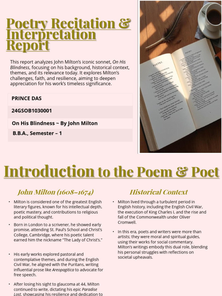 Poetry Recitation and Interpretation Report2 | PDF | John Milton | Faith