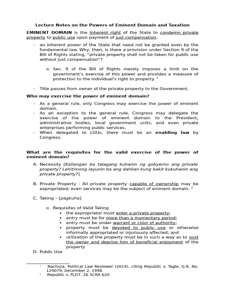 Eminent Domain and Taxation Explained | PDF | Eminent Domain | Taxes