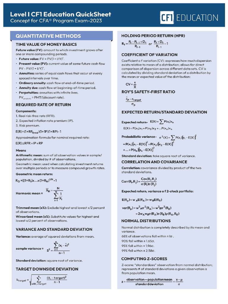 CFA Lv1 Quicksheet | PDF