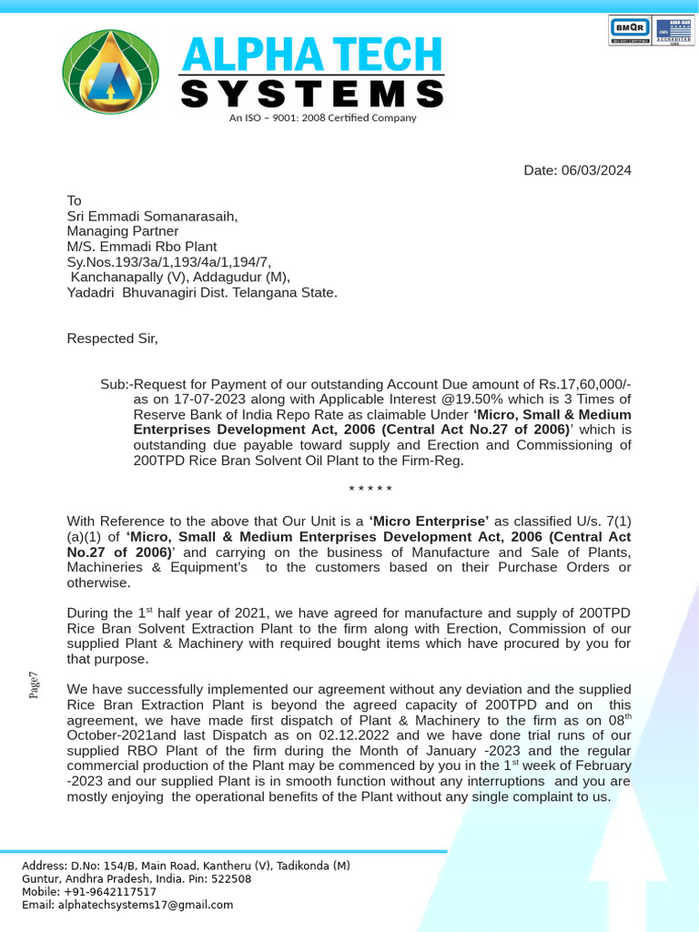 Payment Request for Emmadi RBO Plant | PDF | Debits And Credits | Business