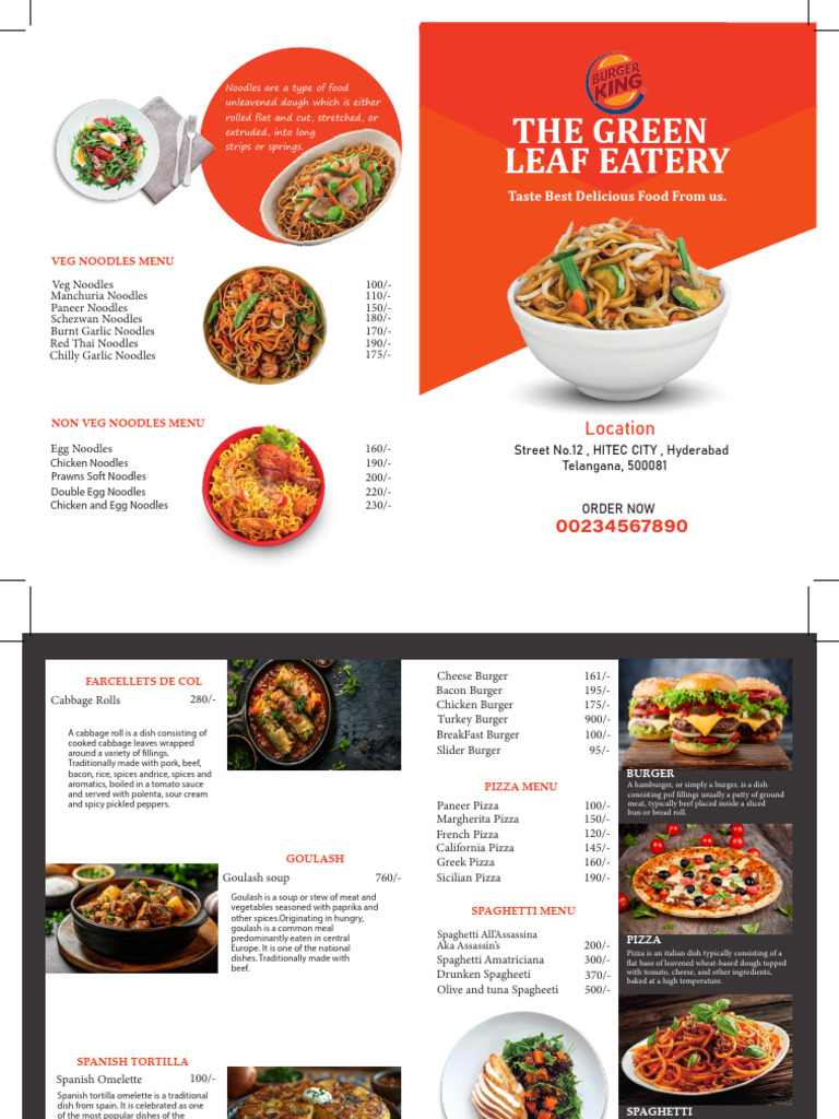 Bi Fold Menu Card Design | PDF | Foods | European Cuisine