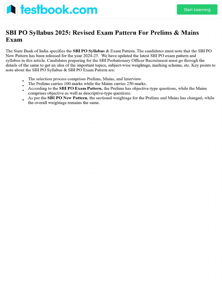 SBI PO Syllabus 2025 - Revised Exam Pattern For Prelims & Mains Exam | PDF