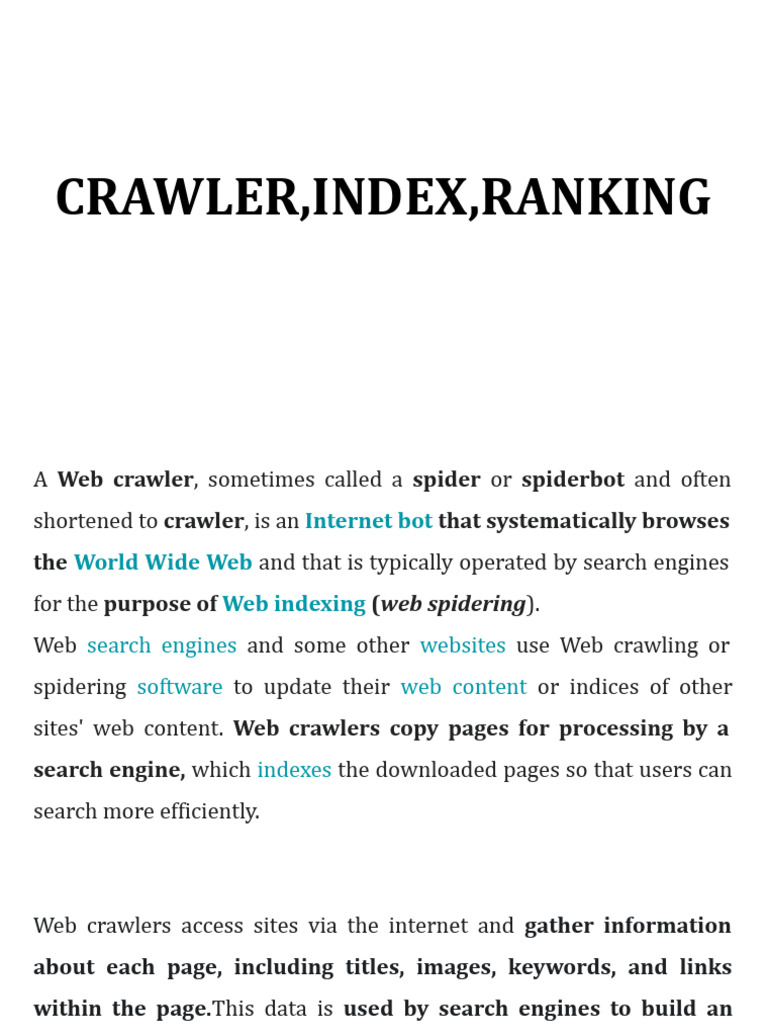 CRAWLER,INDEX,RANKING | PDF | Search Engine Optimization | World Wide Web