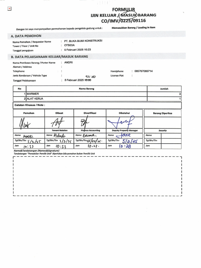 Form Ijin Masuk Barang | PDF