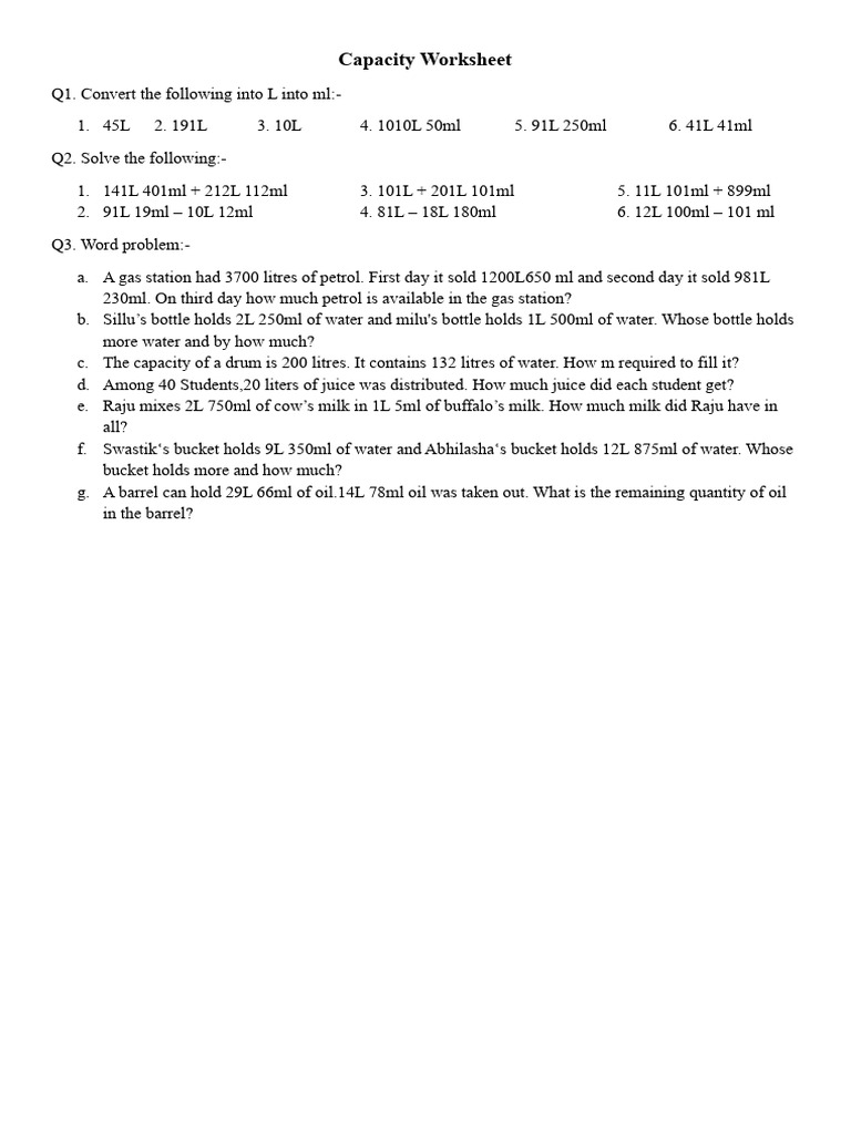Capacity Worksheet | PDF