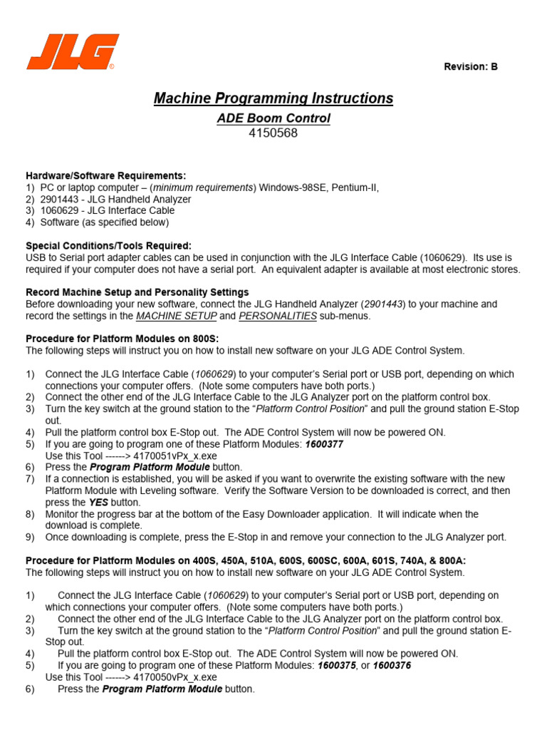 JLG ADE Boom Control Programming Guide | PDF | Software | Usb