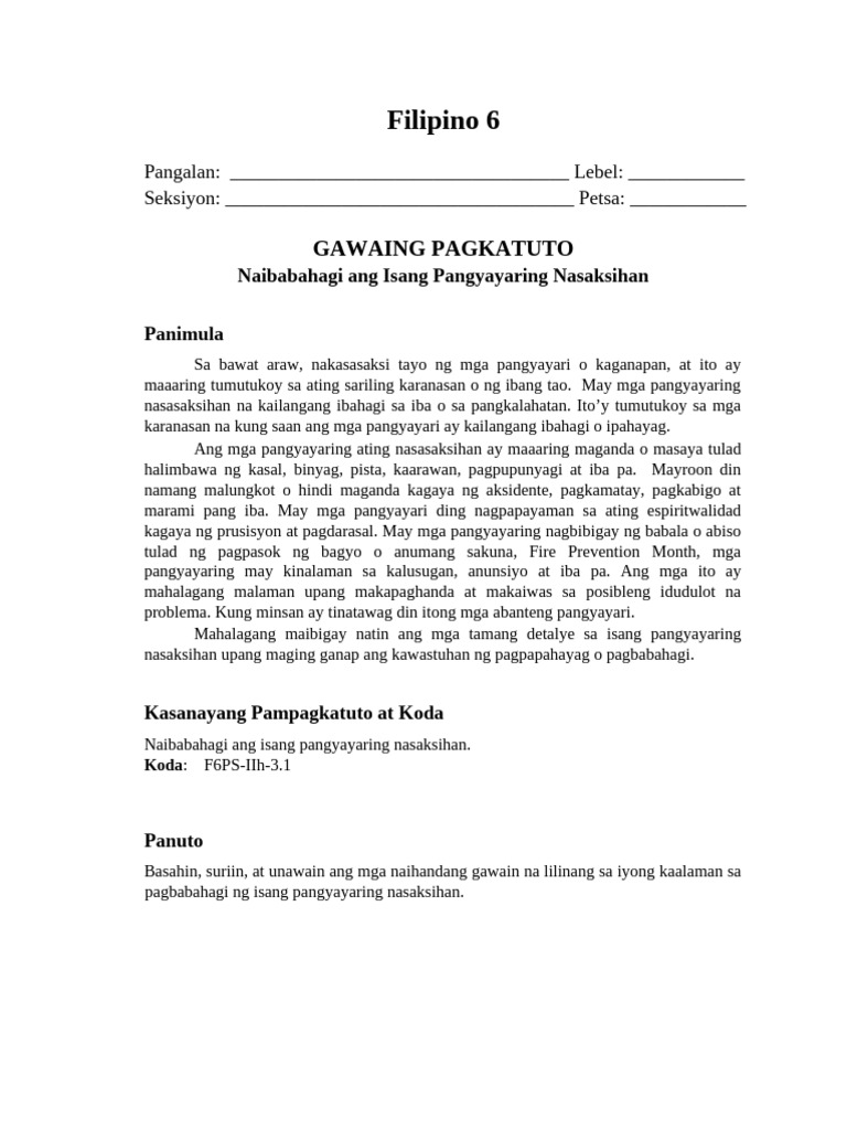 Filipino 6 | PDF