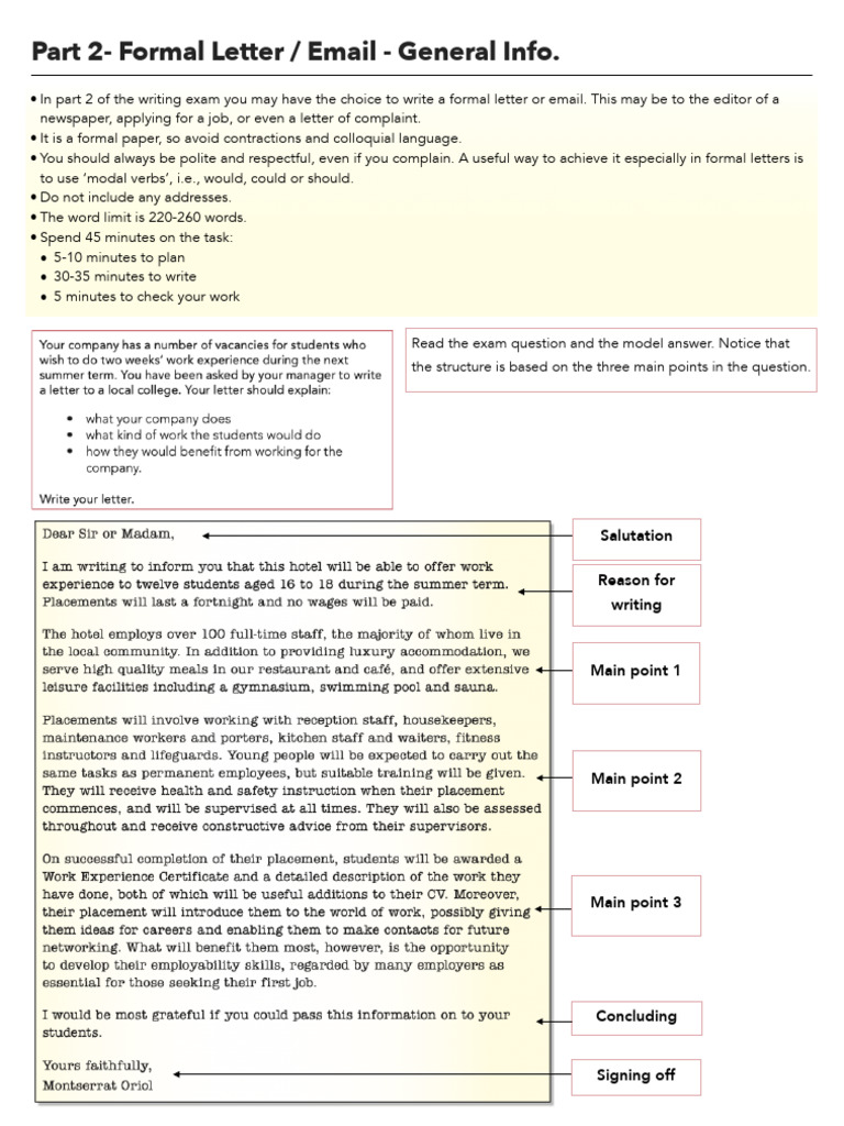 CAE Formal Letter or Email Notes | PDF