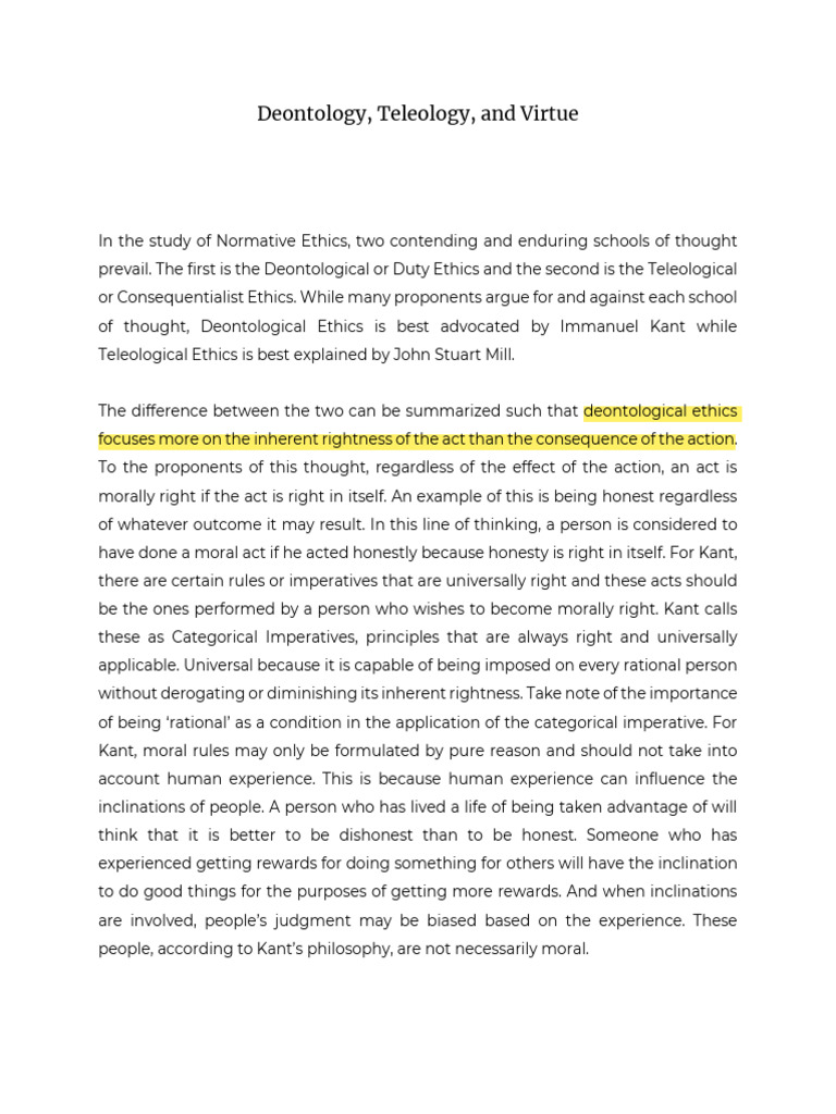 Module 3 Deontology, Teleology, and Virtue | PDF | Immanuel Kant