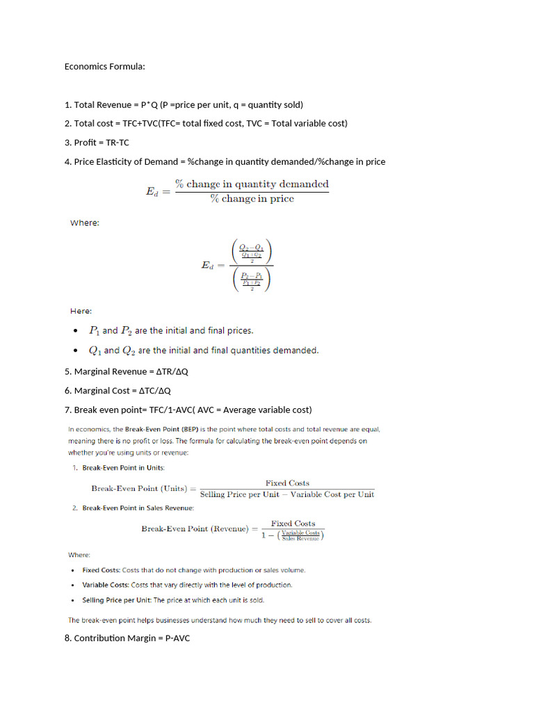 Economics Formula - Word | PDF