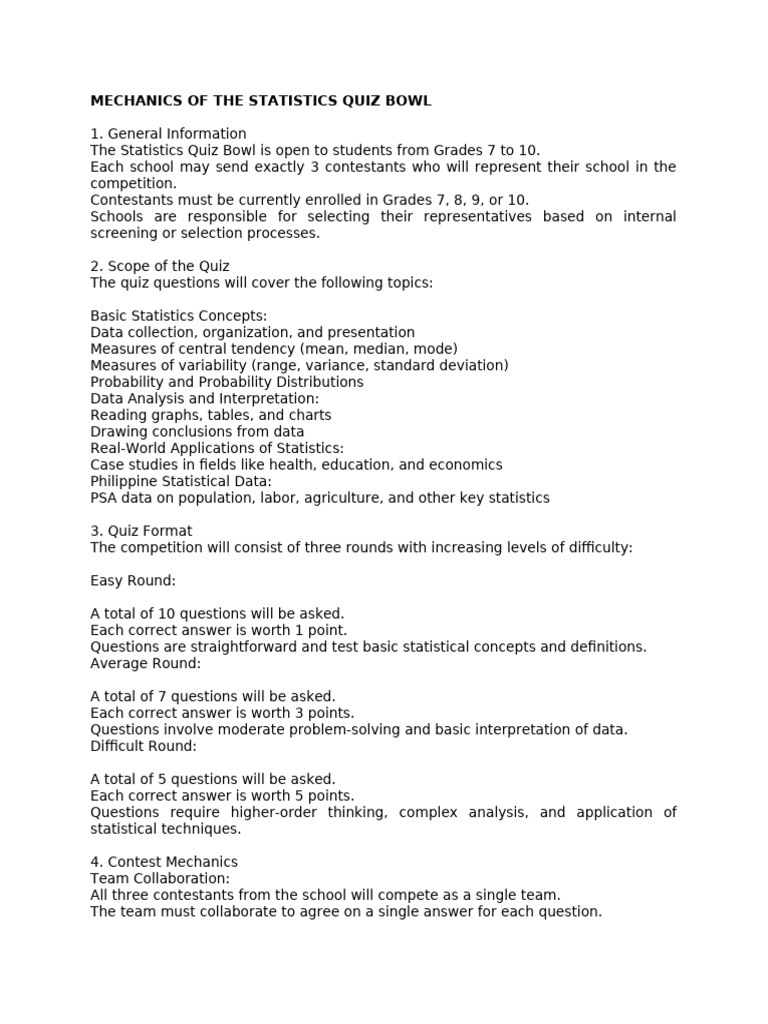 Statistics Quiz Bowl Mechanics Guide | PDF | Statistics | Variance