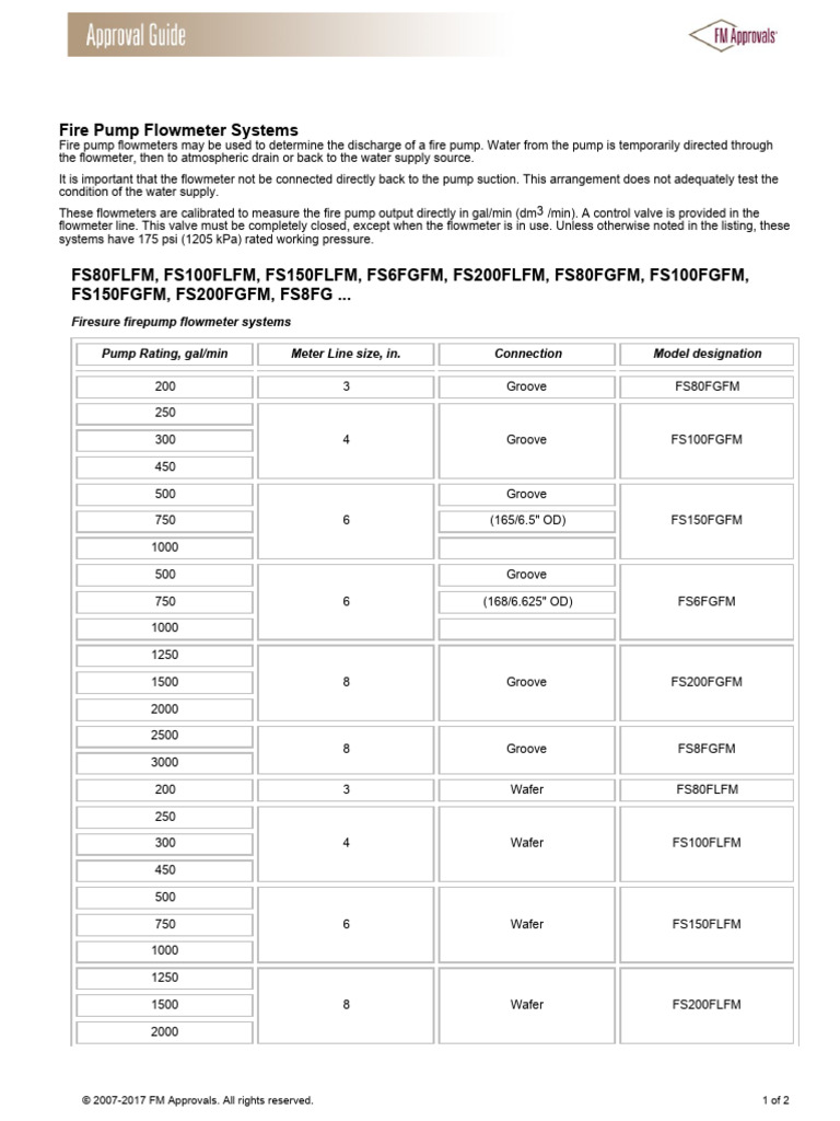 Fire Pump Flowmeter Specifications | PDF | Flow Measurement | Pump