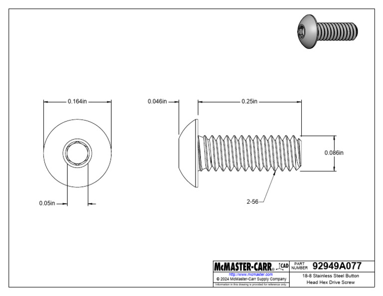 92949A077!18!8 Stainless Steel Button Head Hex Drive Screw | PDF