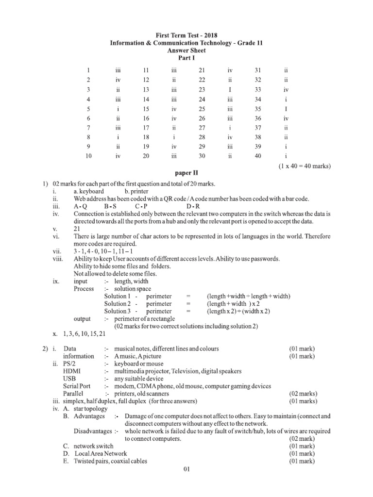 Grade 11 ICT Revision Paper E Scheme | PDF