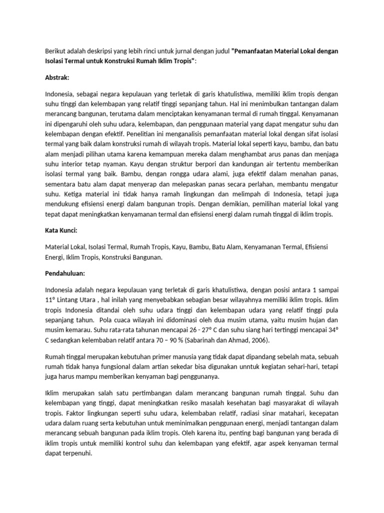 Pemanfaatan Material Lokal Dengan Isolasi Termal Untuk Konstruksi Rumah ...