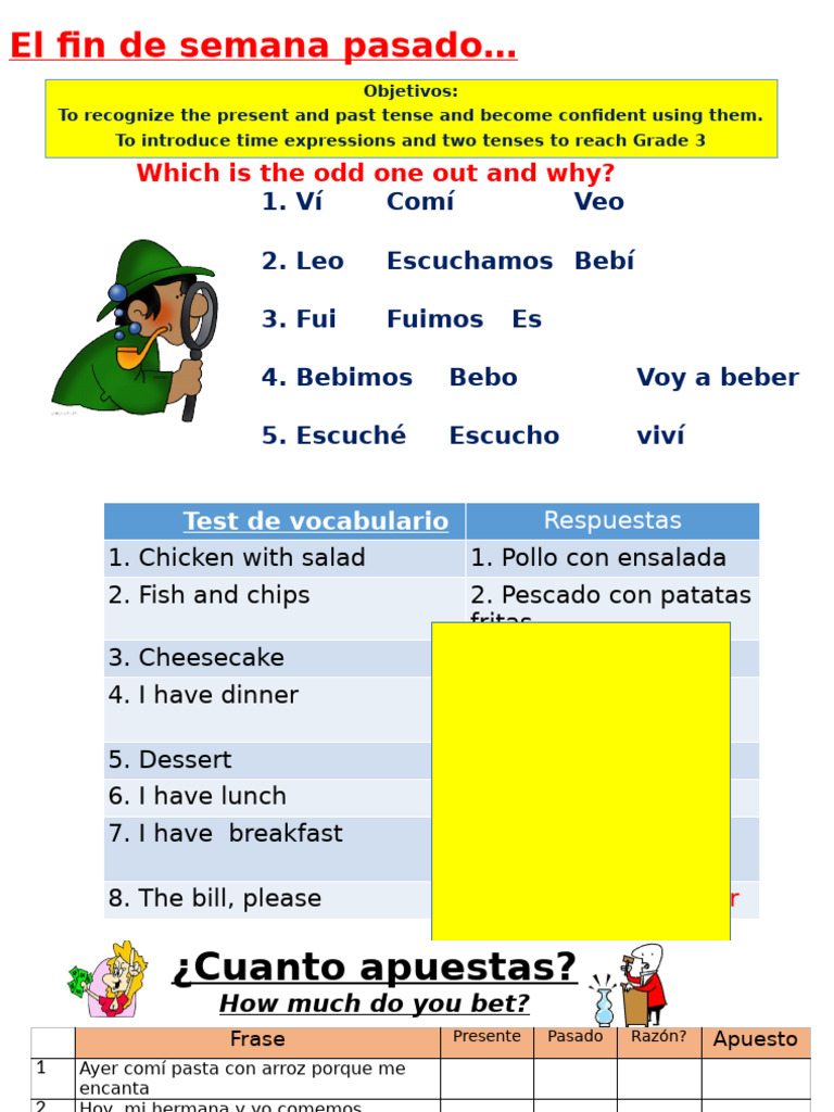 Lesson 6 Repaso Presente y Pasado | PDF | ensalada | Alimentos