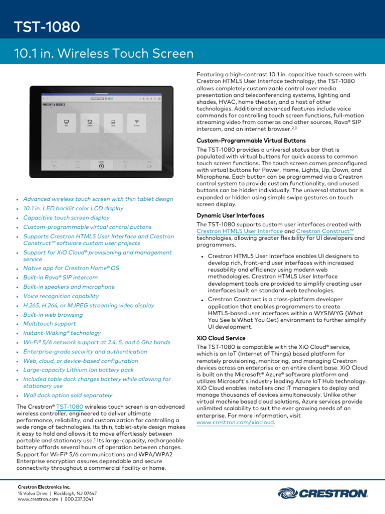 Crestron_ss_TST-1080 | PDF | Wi Fi | Internet Of Things