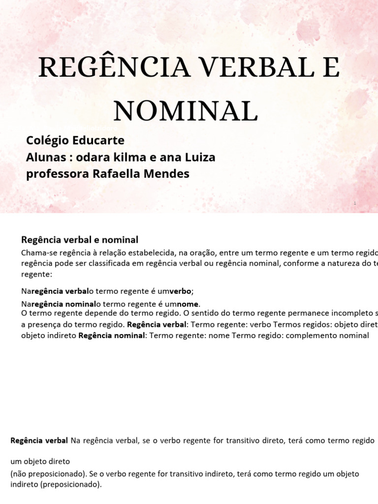 Regência Verbal e Nominal Explicada | PDF | Objeto (gramática) | Sintaxe