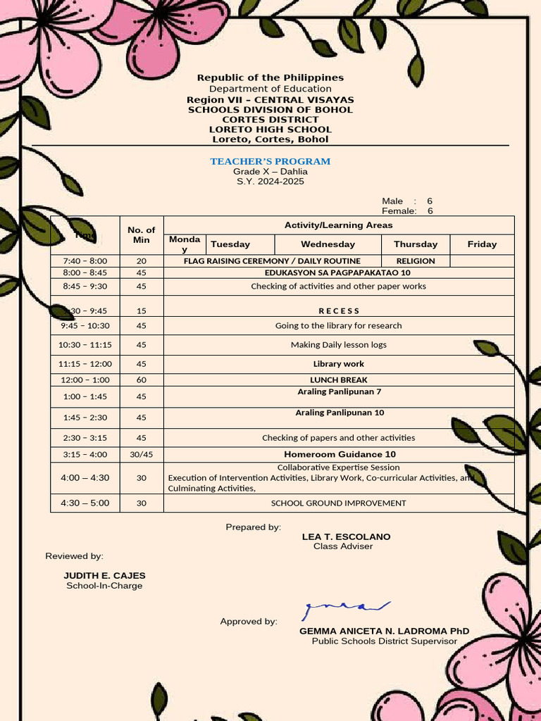 TEACHER'S PROGRAM | PDF | Schools | Educational Organizations