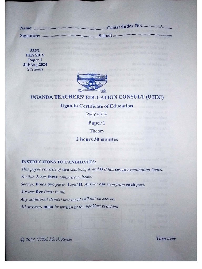 Utec Mock Phy 1 | PDF