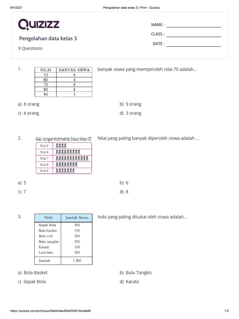 Pengolahan Data Kelas 3 | PDF