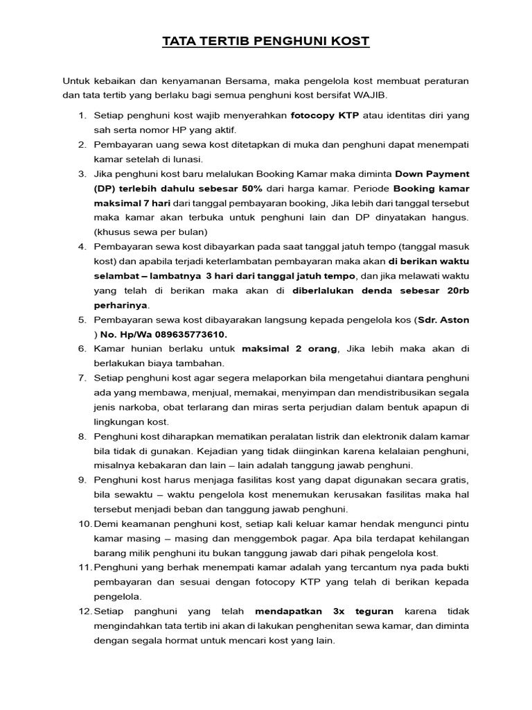 Tata Tertib Penghuni Kost | PDF