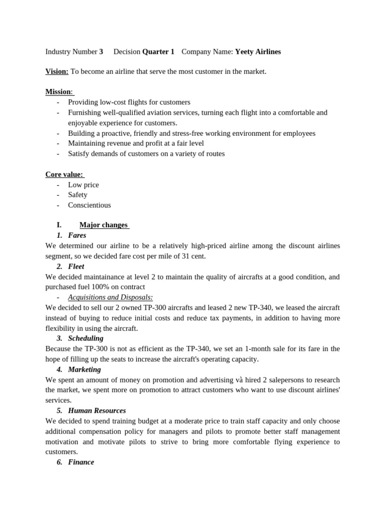 Yeety Airlines Q1 Strategy Overview | PDF | Airlines | Low Cost Carrier