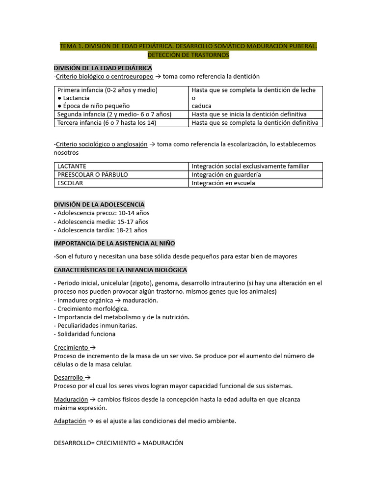 Tema 1 División de La Edad Pediátrica | PDF | Adolescencia | Biología