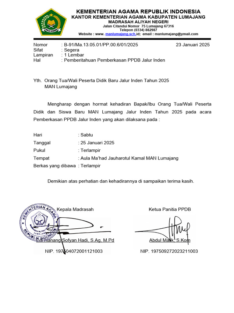 Pemberkasan PPDB Jalur Inden 2025 | PDF