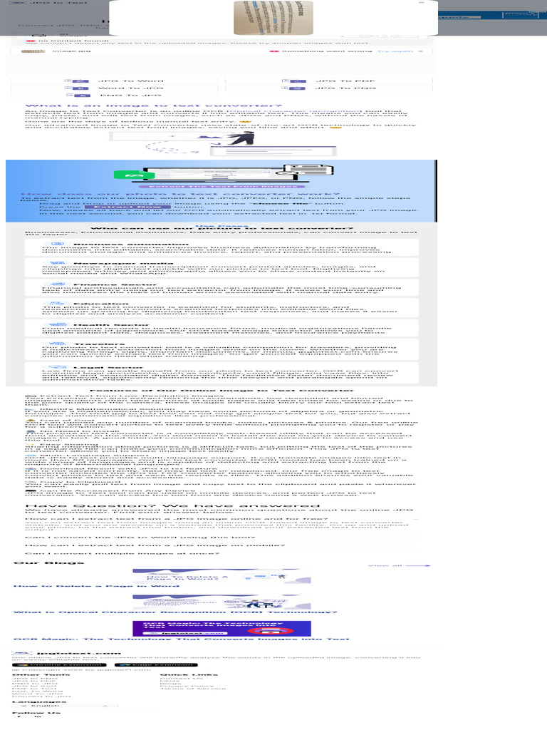 Image to Text Converter Extract Text from JPG Image online | PDF | Optical Character Recognition ...