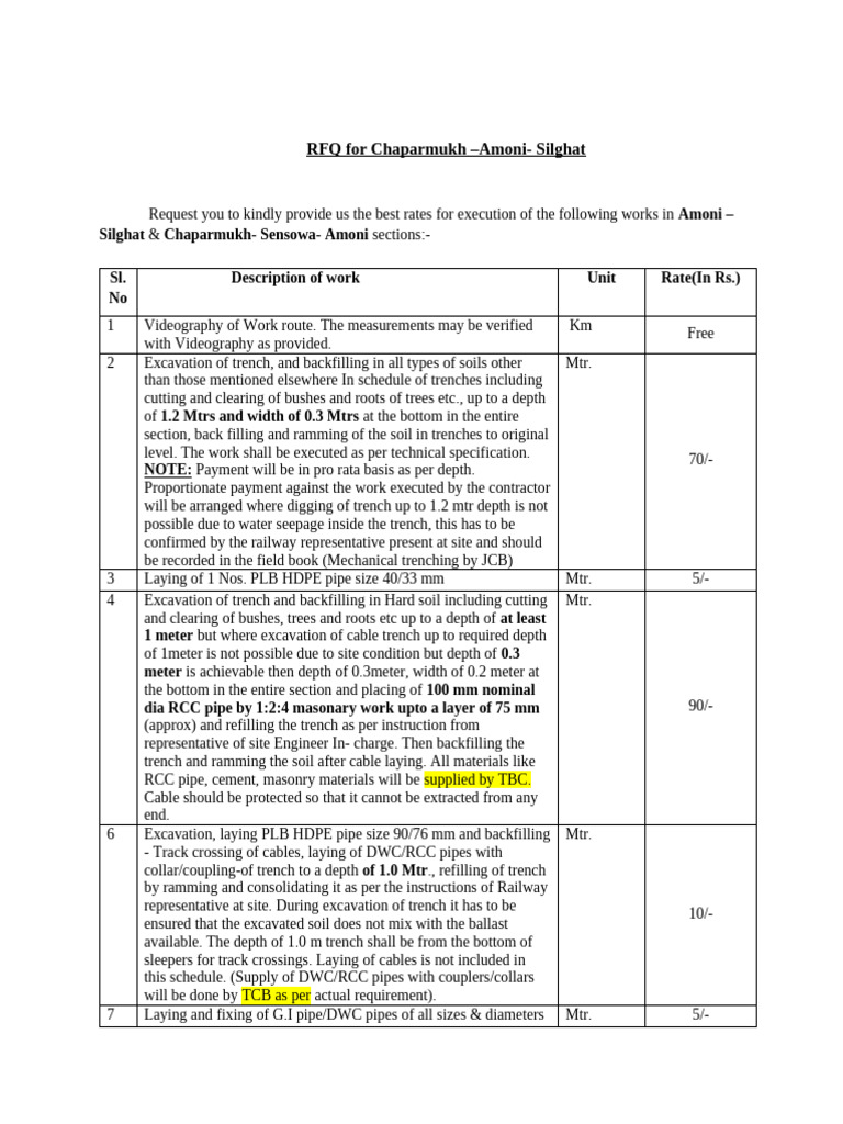 RFQ for Amoni-Silghat Construction Work | PDF | Trench