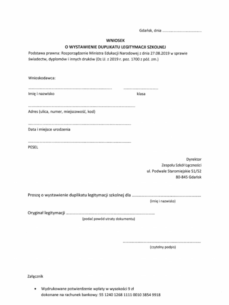Wniosek o Wydanie Duplikatu Legitymacji2 | PDF