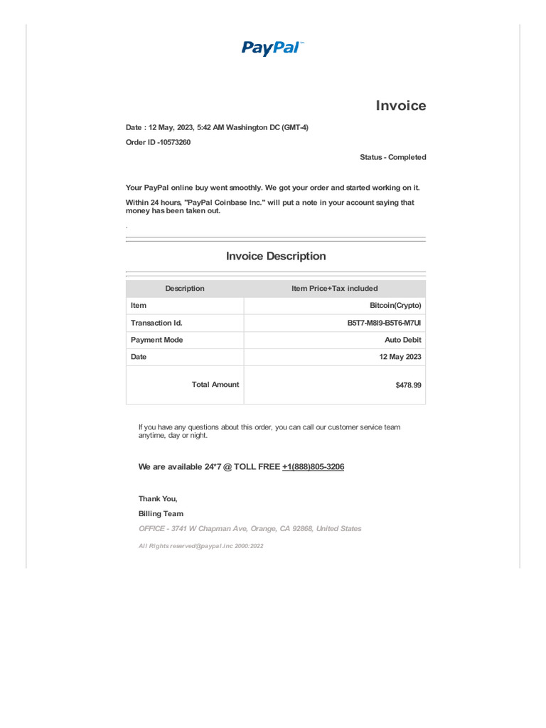 PayPal Invoice for Bitcoin Purchase | PDF