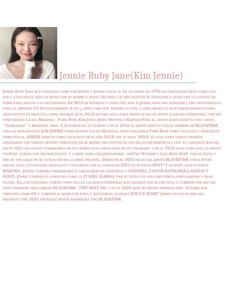 Jennie Ruby Jane: Trayectoria y Éxitos | PDF